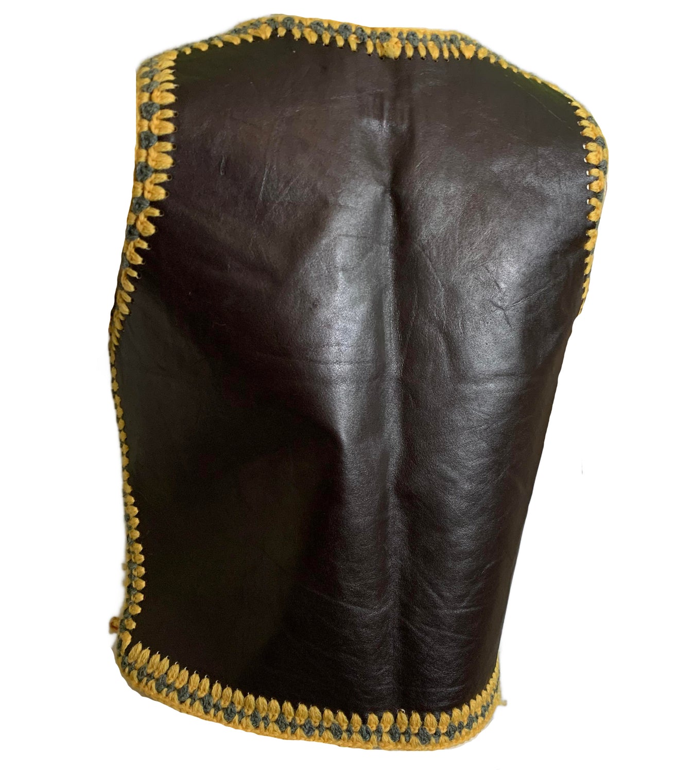 Bohemian Crocheted Leather and Suede Button Side Vest circa 1970s Hals ...